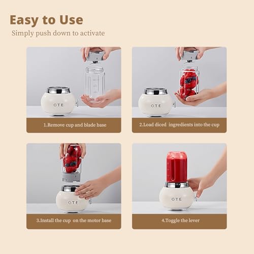 OTE Blenders for Kitchen, Blender for Shakes and Smoothie with 14 OZ High Boron Glass Container To-Go Cups 400ml, BPA Free, 20000r/m, Removable Blade Personal Portable Blender -Black
