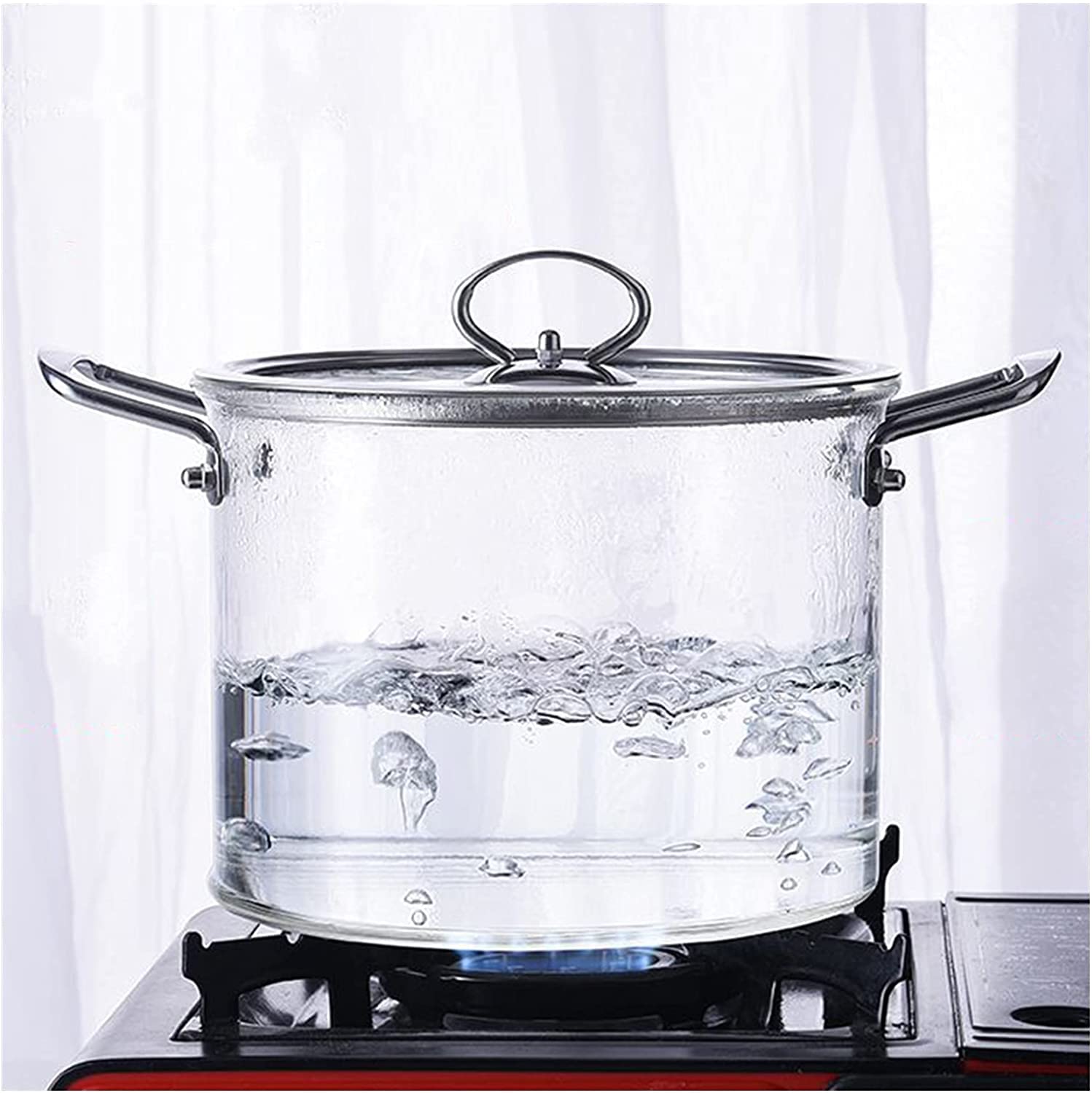 LJYT Glass Saucepan, Transparent Borosilicate Stovetop Cooking Pot with Lid and Handle Nonstick Sauce Pot for Noodles Chocolate (Color : Clear, Size : 5L)