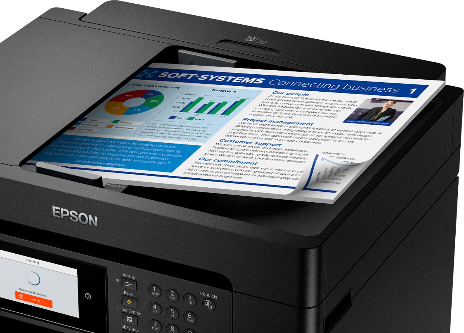 Epson Workforce Pro WF 78-Series Wireless All-in-One Inkjet Printer, Wide-Format Printing up to 20" x 20", Auto Duplex Print, Copy Scan Fax, Bonus 2 Black Ink Bottle