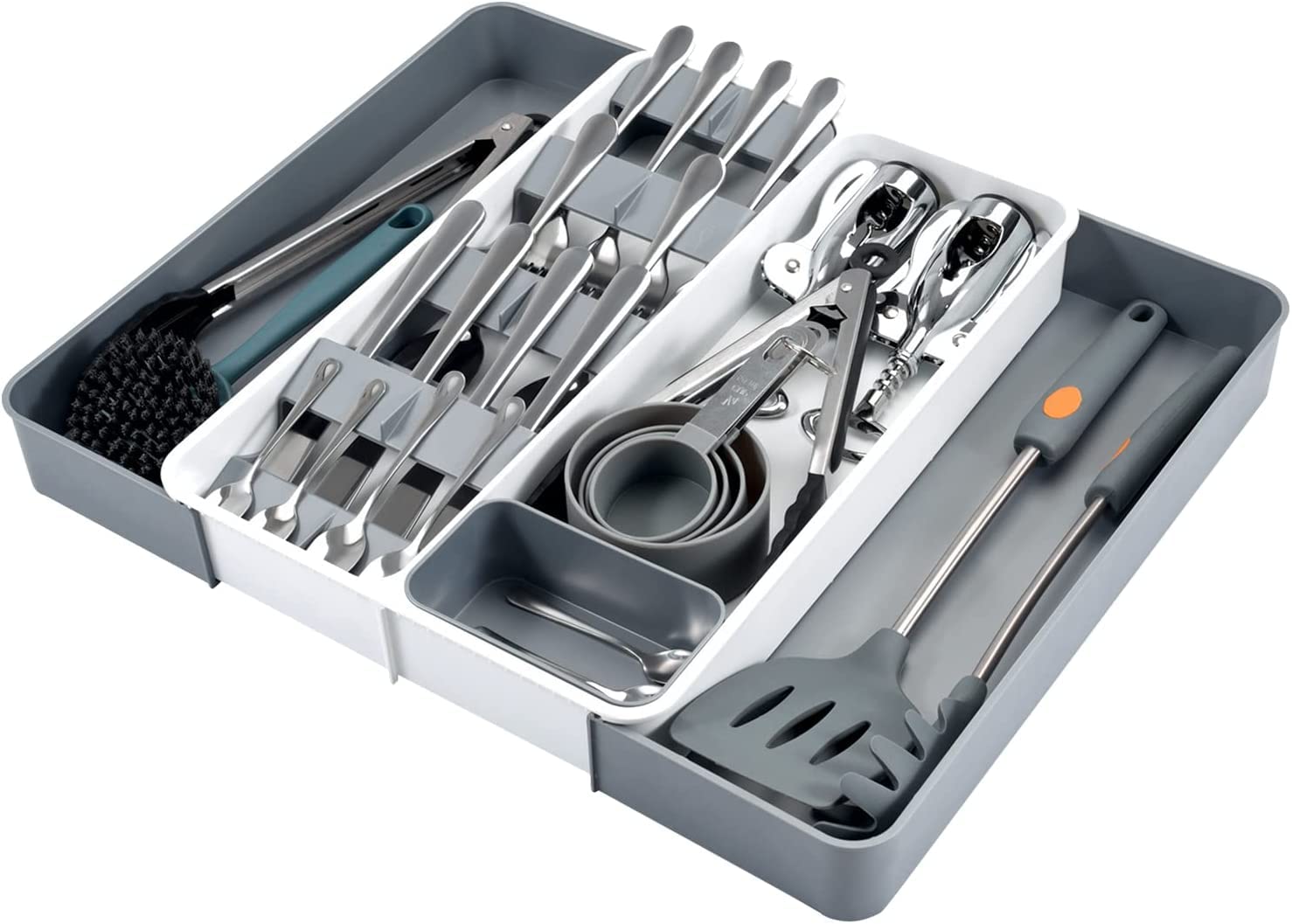 Expandable Silverware Drawer Organizer,Adjustable Kitchen Drawer Organizer with 8 Compartments,Compact Utensil Organizer,Multi-Purpose Cutlery Organizer,Large Capacity Utensil Tray for Spoons,Knives