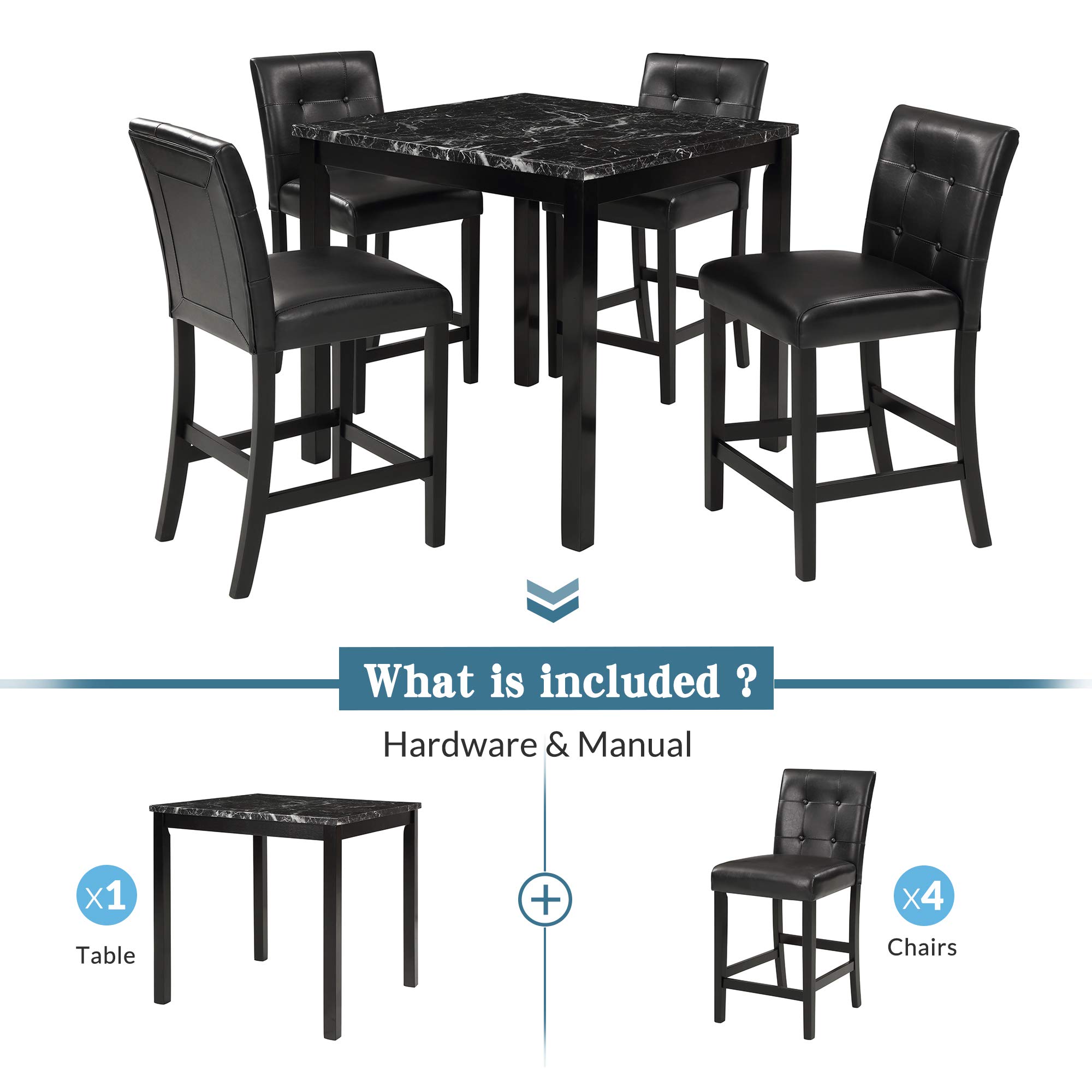 Dining Table Set for 4, Farmhouse 5-Piece Wood Extendable Dining Table Set with Drop Leaf and 4 Upholstered Dining Chairs, Dining Table and Chairs Set for Small Places, Gray+Cushion Beige