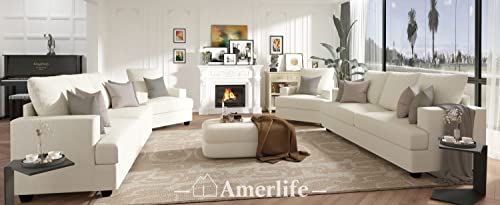 PaPaJet Deep Seat Comfy Sofa-Contemporary Chenille Sofa Couch, 3 Seater Sofa for Living Room-Oversized, Beige