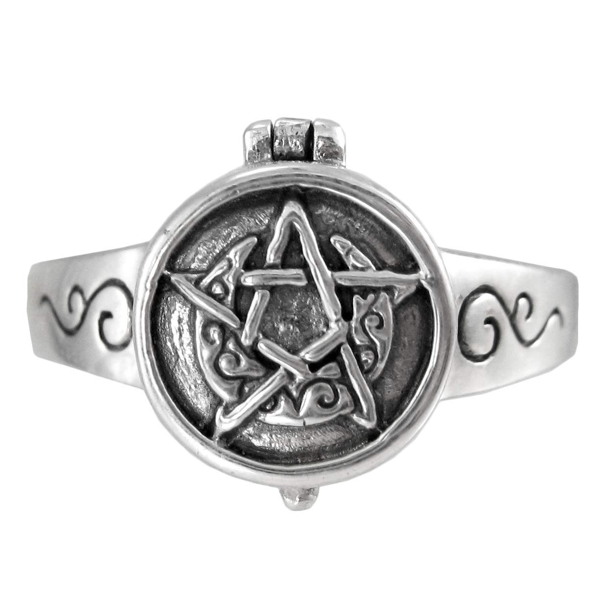 Dryad Design Sterling Silver Crescent Moon Pentacle Pentagram Poison Locket Ring Size 10