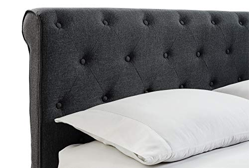 DHP Carmela Luxurious Upholstered Linen Platform Bed wih Wooden Slat Support, Button Tufted Headboard, Full Size - Grey Linen