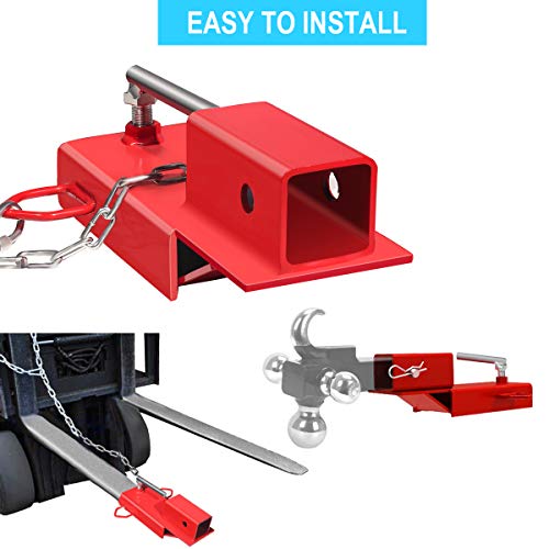 RbhAuto Clamp On Forklift Trailer Hitch Attachment 2" Receiver Trailer Towing Adapter with Chain