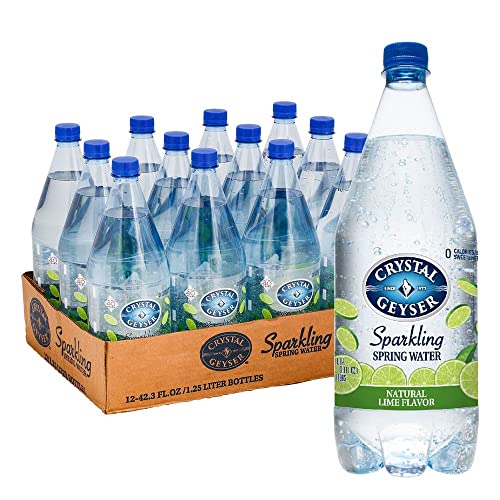 Crystal Geyser Natural Flavored Sparkling Spring Water, Lime,(Pack of 12), Large 42 oz Bottles, No Artificial Ingredients or Sweeteners, Carbonated, Non GMO