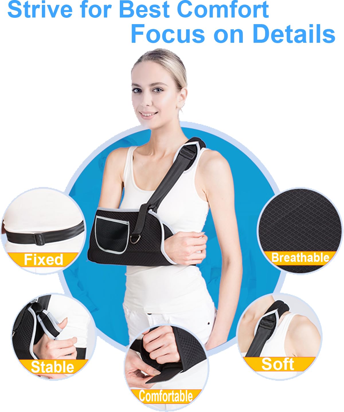 DouHeal Kids Arm Sling, Double Fixed Design, Built-in ABS Arm Support, Comfort, Adjustable, Left & Right Arm Sling for Shoulder, Elbow, Wrist Injury, Children(Boys & Girls)