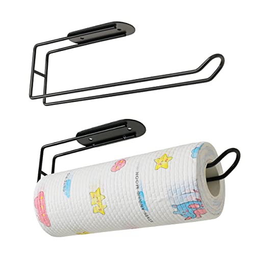 Paper Towel Holder Under Cabinet, H-SPACE Wall Mount Paper Towel for Kitchen, Self-Adhesive and Drilling Paper Towel Bar, Paper Towel Rack, SUS201 Stainless Steel 11 inch (Black, 2PC)