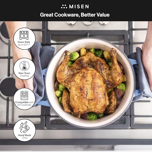 Misen 7QT Dutch Oven Traditional - Premium Enamel Coating - Dual & Wide Handles - Durable, Large Base & Induction Safe Cookware - Classic Kitchen Essentials for Everyday Cooking - Red