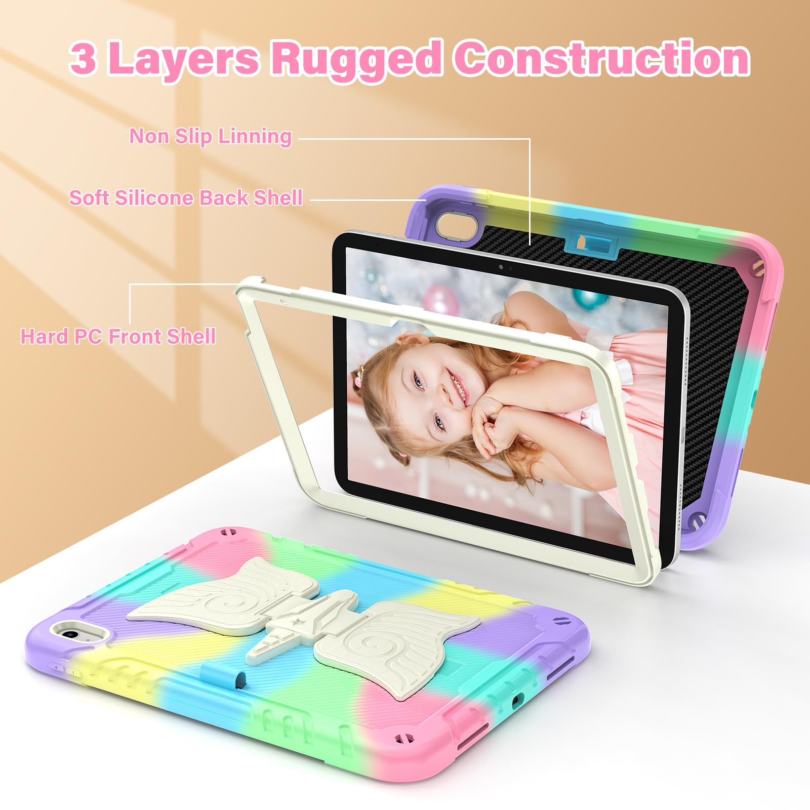 HAIKEDZ Case for iPad 9th Generation iPad 8th/7th Generation, iPad 10.2 2021/2020/2019 Case, with Pencil Holder Kickstand Shoulder Strap Durable Shockproof Protective for Kids Boys(Black+Purple)