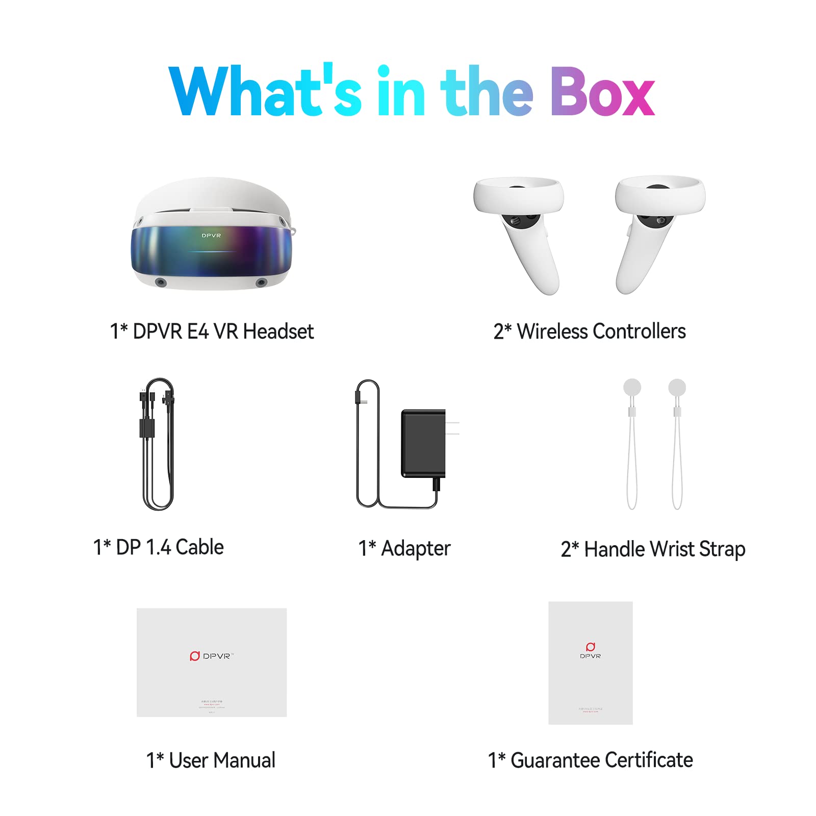 DPVR E4 VR Headsets, PCVR Headset with Controller, 3664x1920 Res, 116° FOV, 120Hz Refresh Rate, Inside-out 6 DoF Tracking, 280g light weight, Virtual Reality Headset for PC, Support SteamVR Games