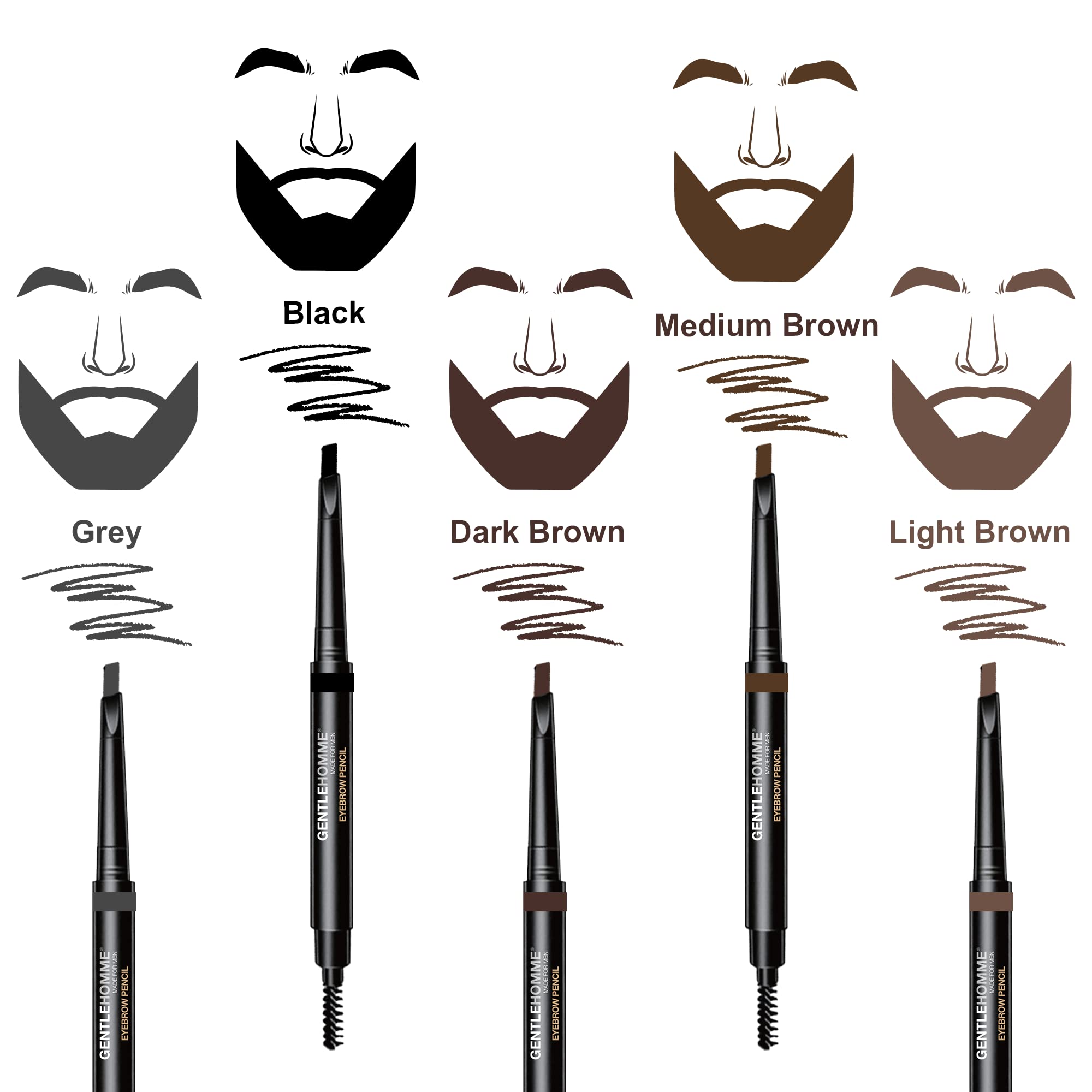Gentlehomme Mens Eyebrow Pencil Light Brown, Easily Shape Define Fill Eyebrows and Beard, 2 in 1 brush and ultra-thin pencil, Waterproof Smudge Proof Sweatproof, Durable and Long Lasting (Light Brown)