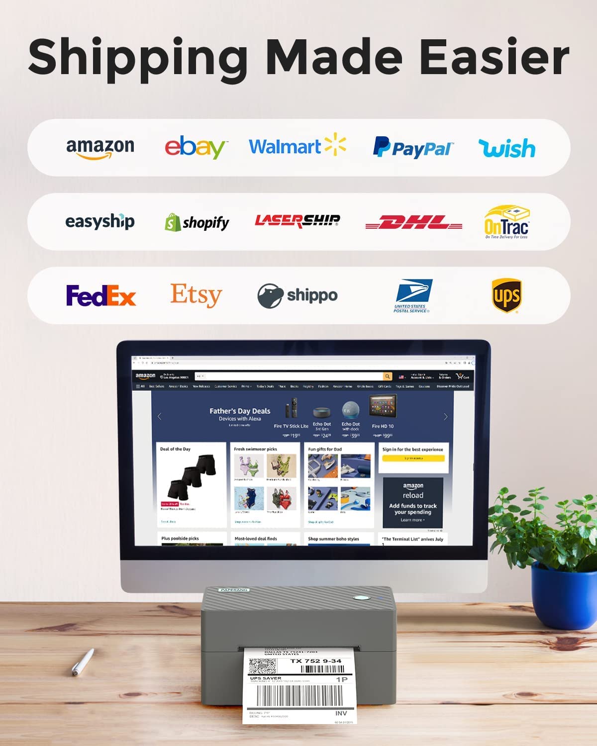 paperang Bluetooth Thermal Printer for Shipping Label (4 x 6 in), 203 DPI Portable Sticker Label Maker, Wireless Printing from iOS & Android Phone via App, Connect Mac & Windows OS with USB