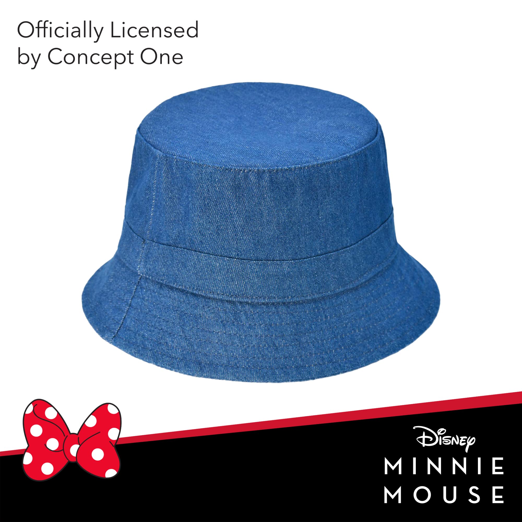 Disney Minnie Mouse Bucket Hat, Packable Travel Hat, Wide Brim Summer Hat Blue Denim