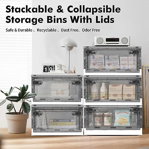 DR DAPPER Toy Box, Toy Organizers Storage Bins, Stackable Collapsible Storage Bins with Lids and Wheels, 3 Open Doors, Foldable Boxes Storage Containers for Toys, Plastic Toy Box