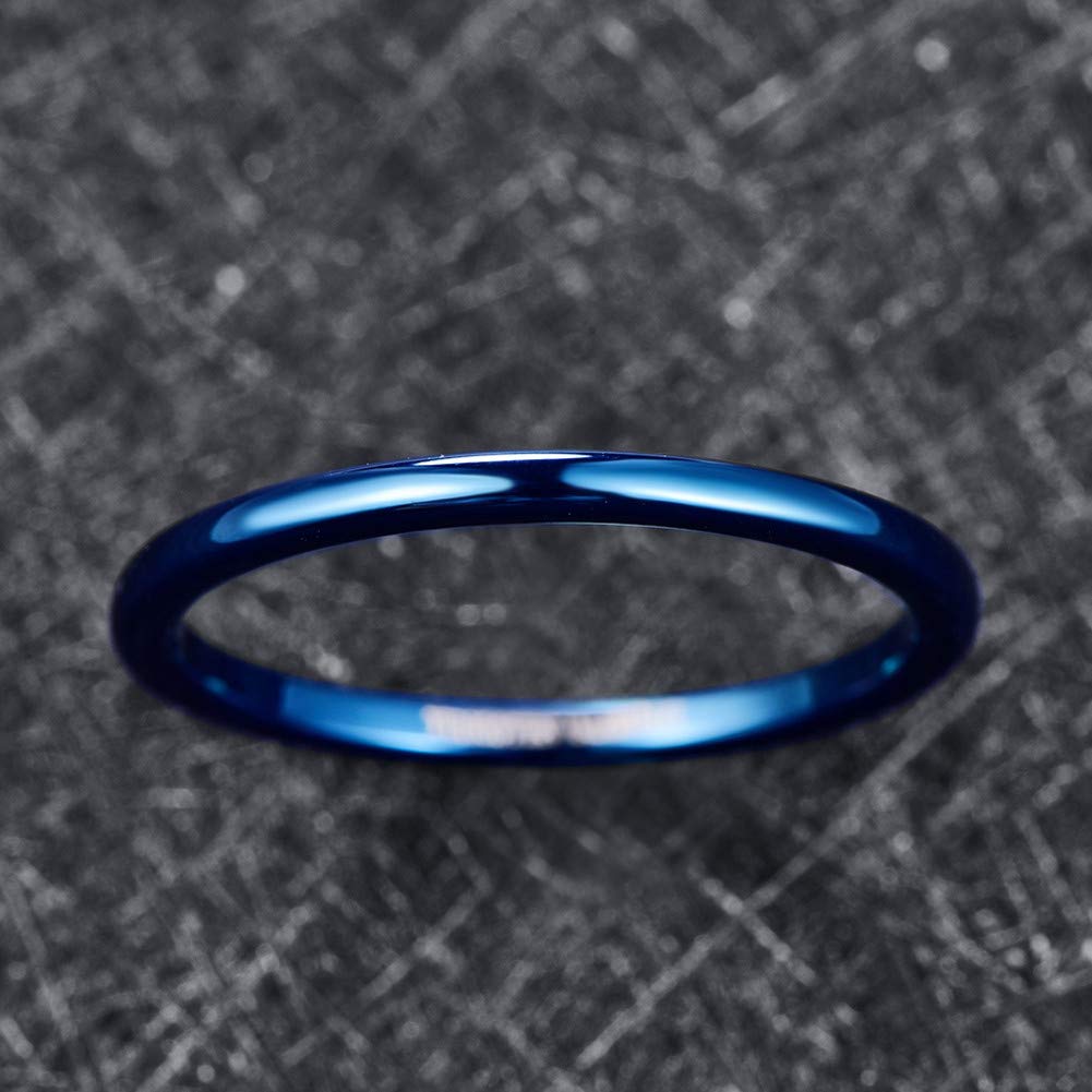 Cloyo 2mm Blue Tungsten Carbide Band Unisex High Polished Stackable Rings for Wedding Promise Comfort Fit Size 11