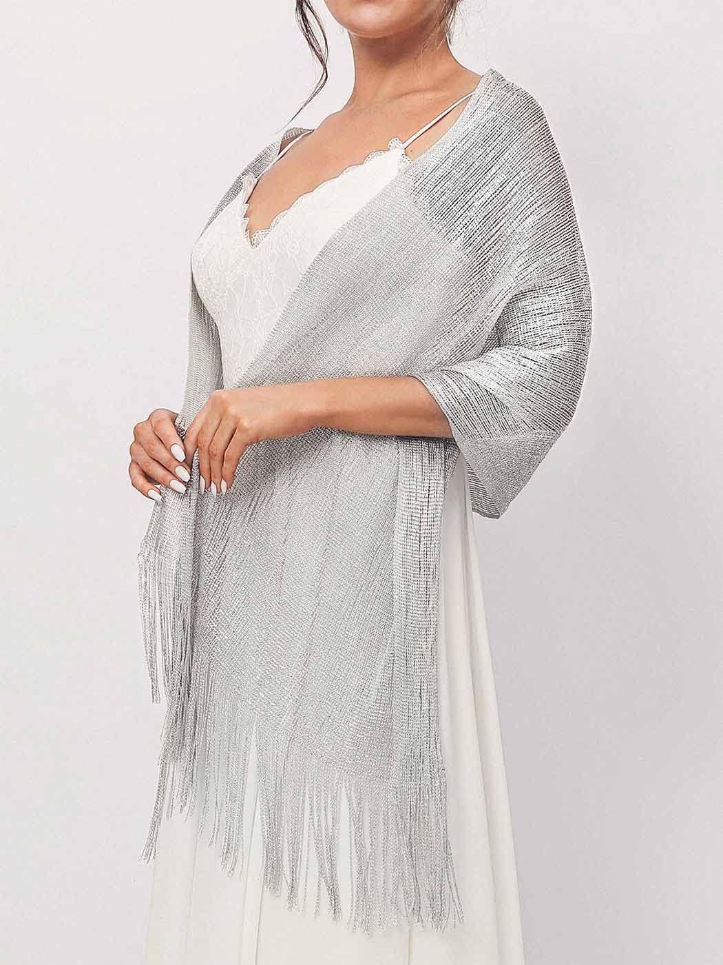 EASEDAILY Women's Shawls and Wraps for Evening Dresses Sparkling Wedding Scarf Fringe Bridal Capelet for Bride and Bridesmaid