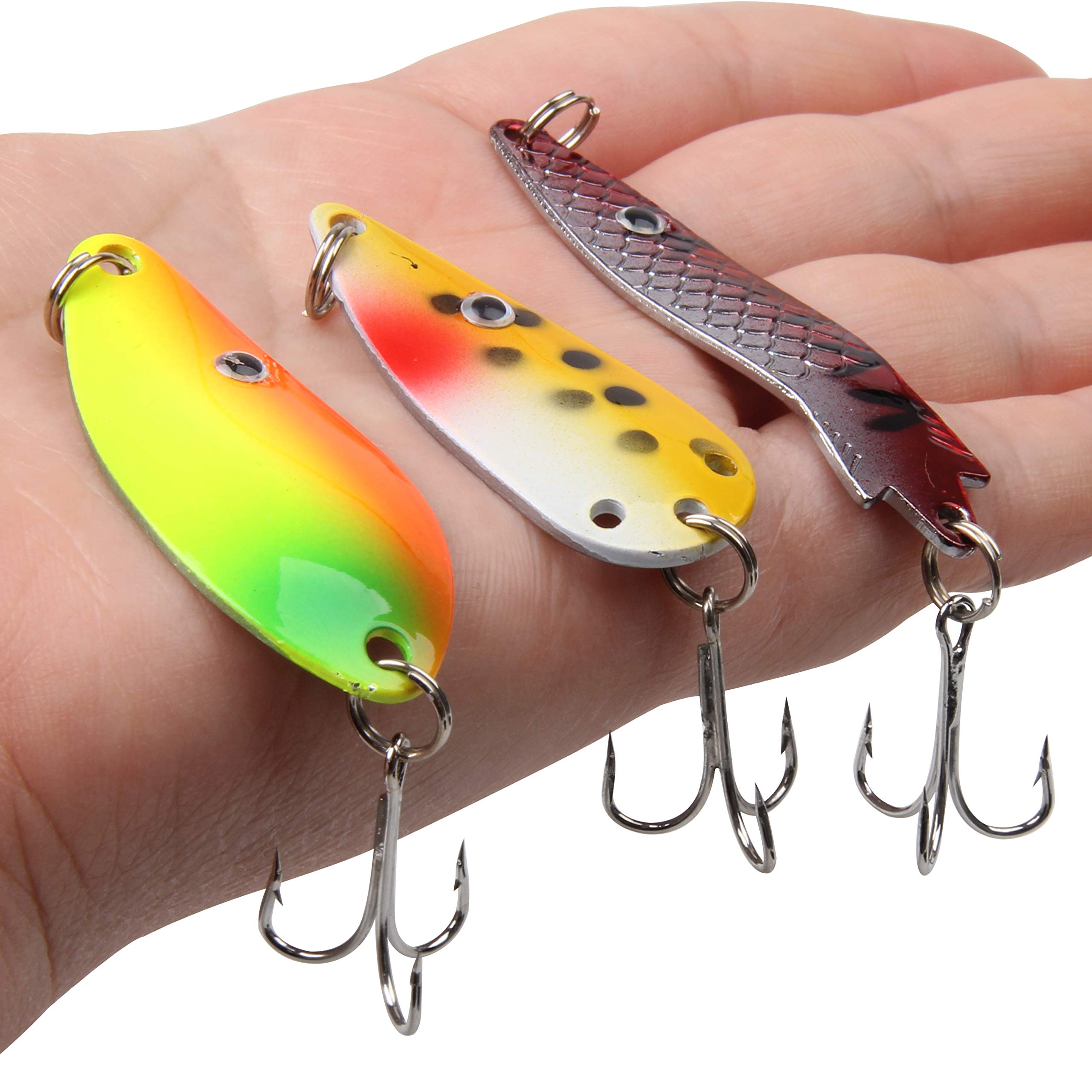 Fishing Spoons Lures Kit,30pcs Hard Metal Fishing Spinner Baits Trout Lures Casting Trolling Trout Spoons Fishing Lures with Treble Hooks for Bass Salmon Pike Walleye