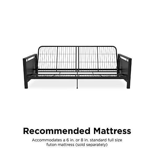 DHP Henley Metal Arm Futon Frame, Industrial Loft Design, Converts to Sleeper, Black Sturdy Metal