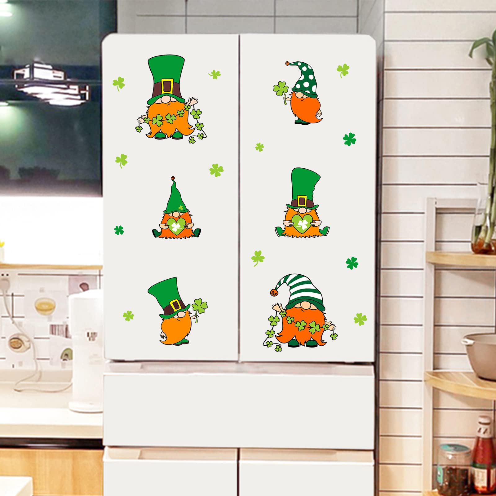 St. Patrick's Day Wall Decals Irish Shamrock Leprechaun Gnome Wall Stickers Removable Art Mural for Kids Room Nursery Bedroom Window Irish Party Supplies Home School Decor