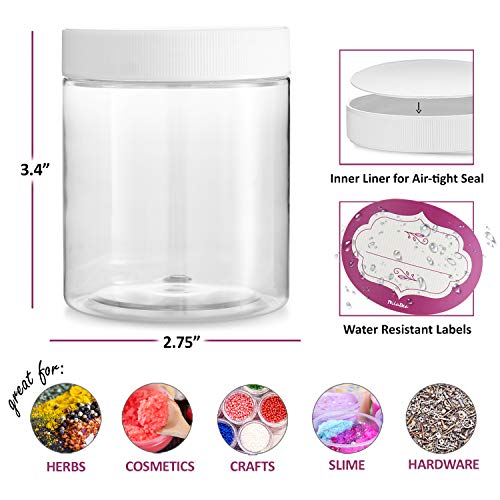 DilaBee Empty Jars with Lids – Refillable Small Plastic Containers with Lids - Clear Plastic Jars - Jars for Body Butter - BPA Free Containers for Kitchen Use, Slime, Beauty Products, (24 Pack, 8 Oz)