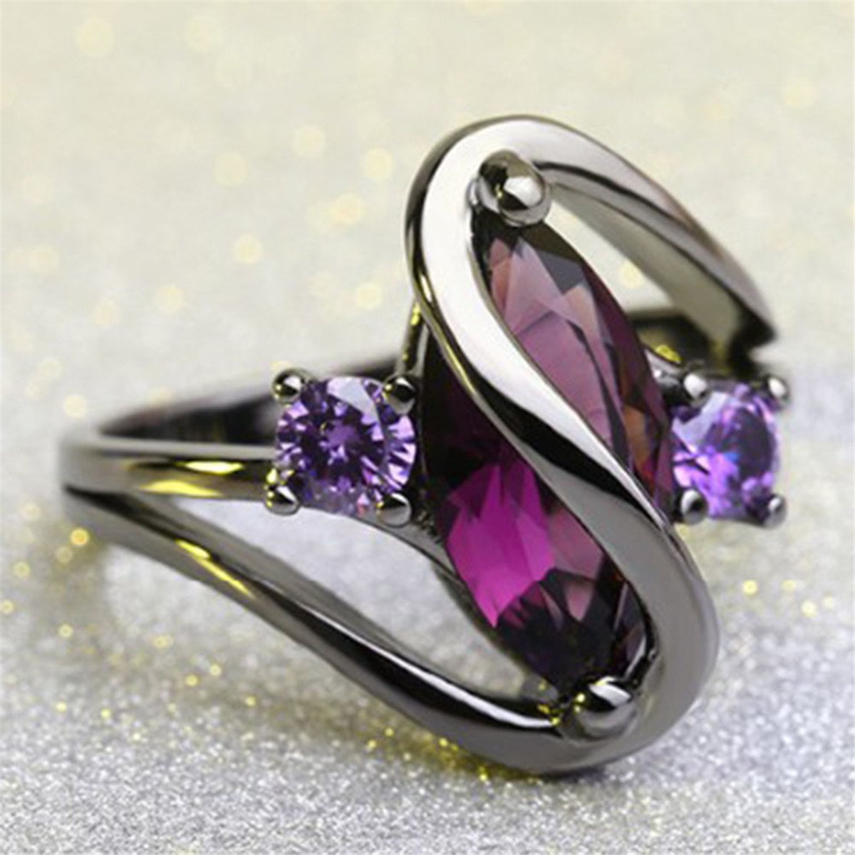 ECYC Trendy Engagement Wedding Rings Women Horse Eye Cz Black Gold Rings (8)