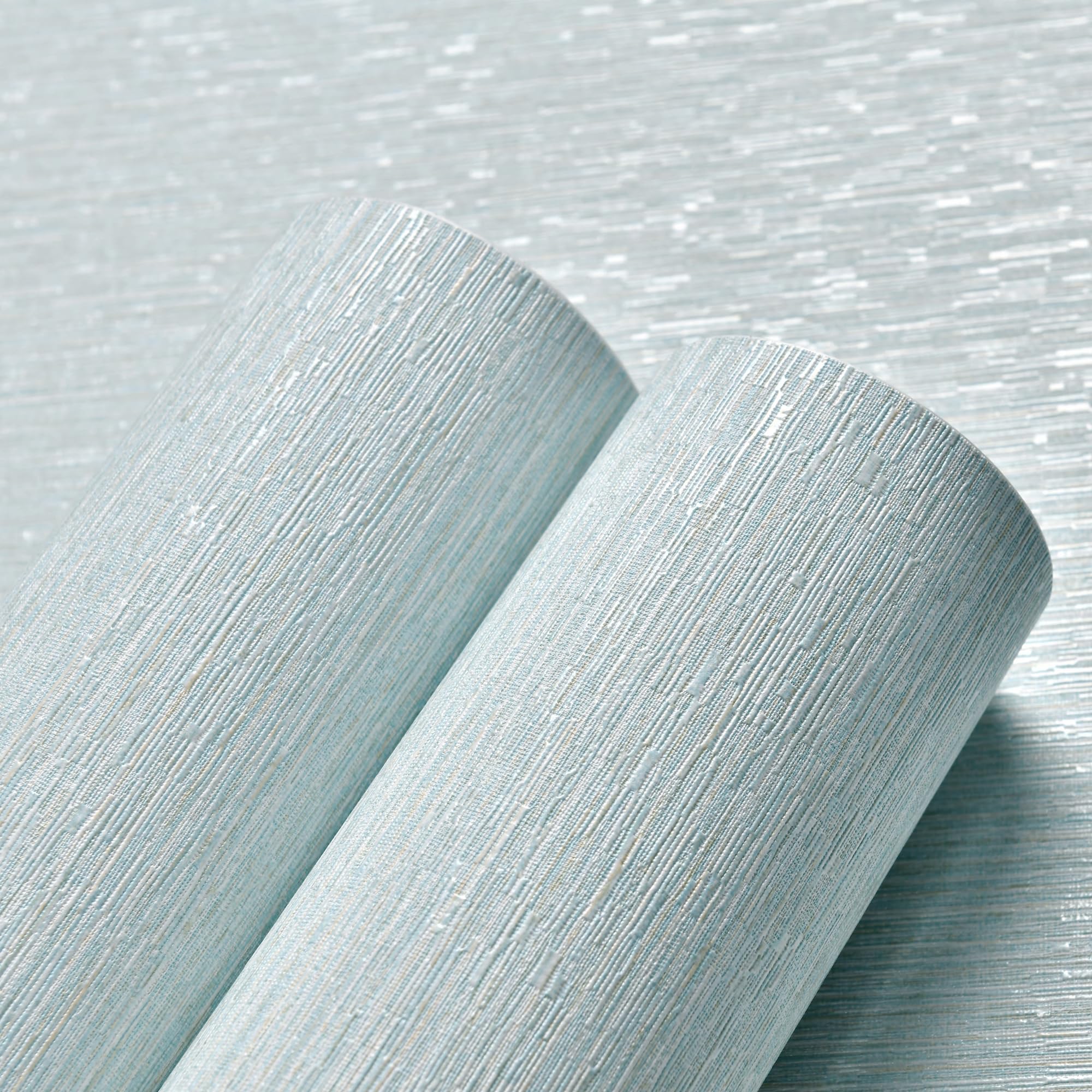 Haimin Grasscloth Wallpaper Peel and Stick 20.9in X 393in Fabric Contact Paper Wall Paper Textured Wallpaper Horizontal Stripes Look Wallpaper Self-Adhesive Thick Vinyl Embossed Wallpaper (Light Blue)