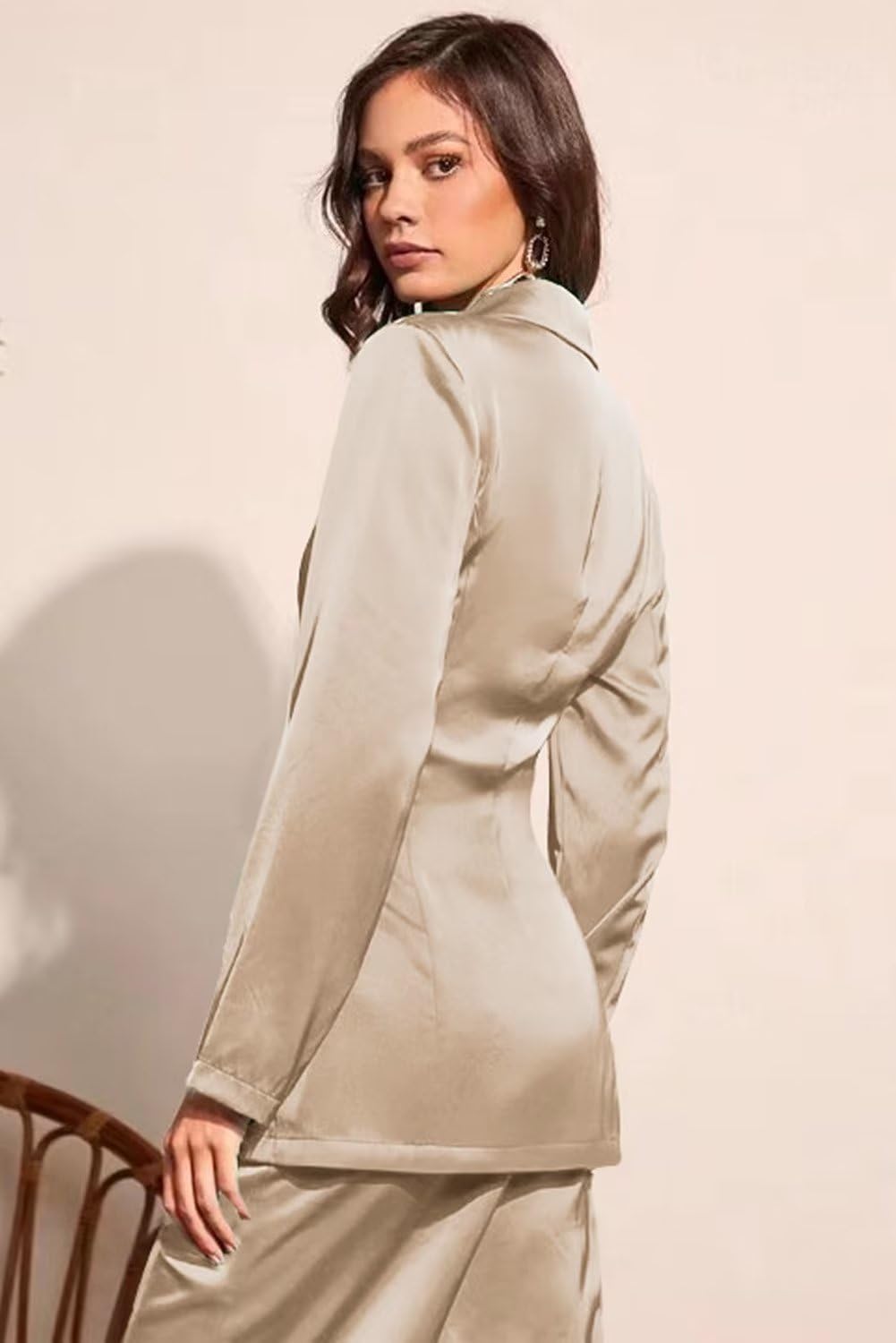 Dokotoo Womens Satin Blazers for Work Profession Wrap Tie Waist Blazer Office Blazers Casual Jacket Lightweight Blazer for Women Apricot M