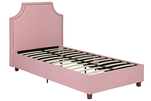 DHP Melita Linen Upholstered Platform Bed Frame,Pink, Twin