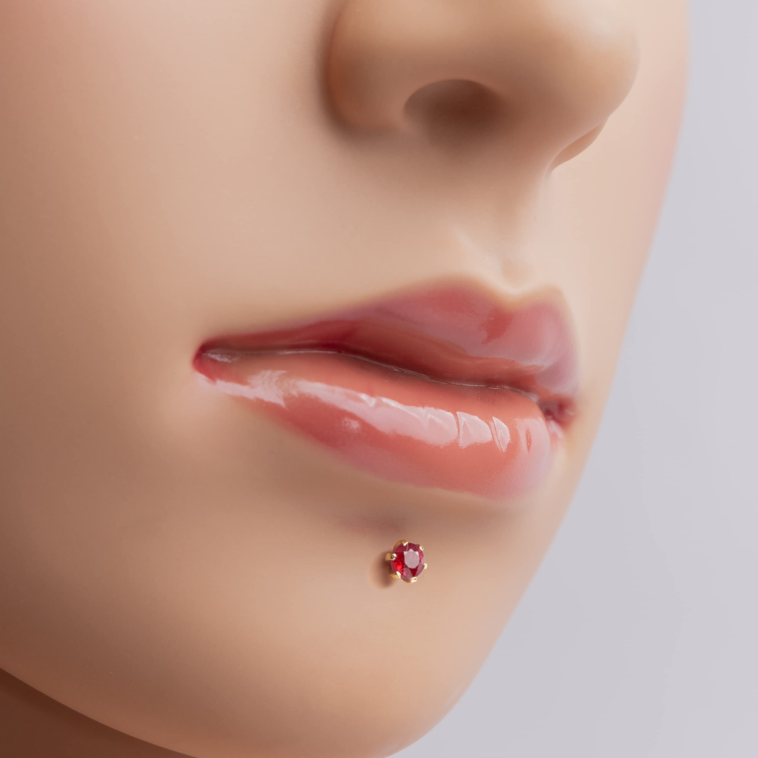 Demira Jewels Handcrafted Natural solitaire Red Ruby in 14K Yellow Gold with 8MM Post Lenght and 16 Gauge Thickness Long Screw Back.