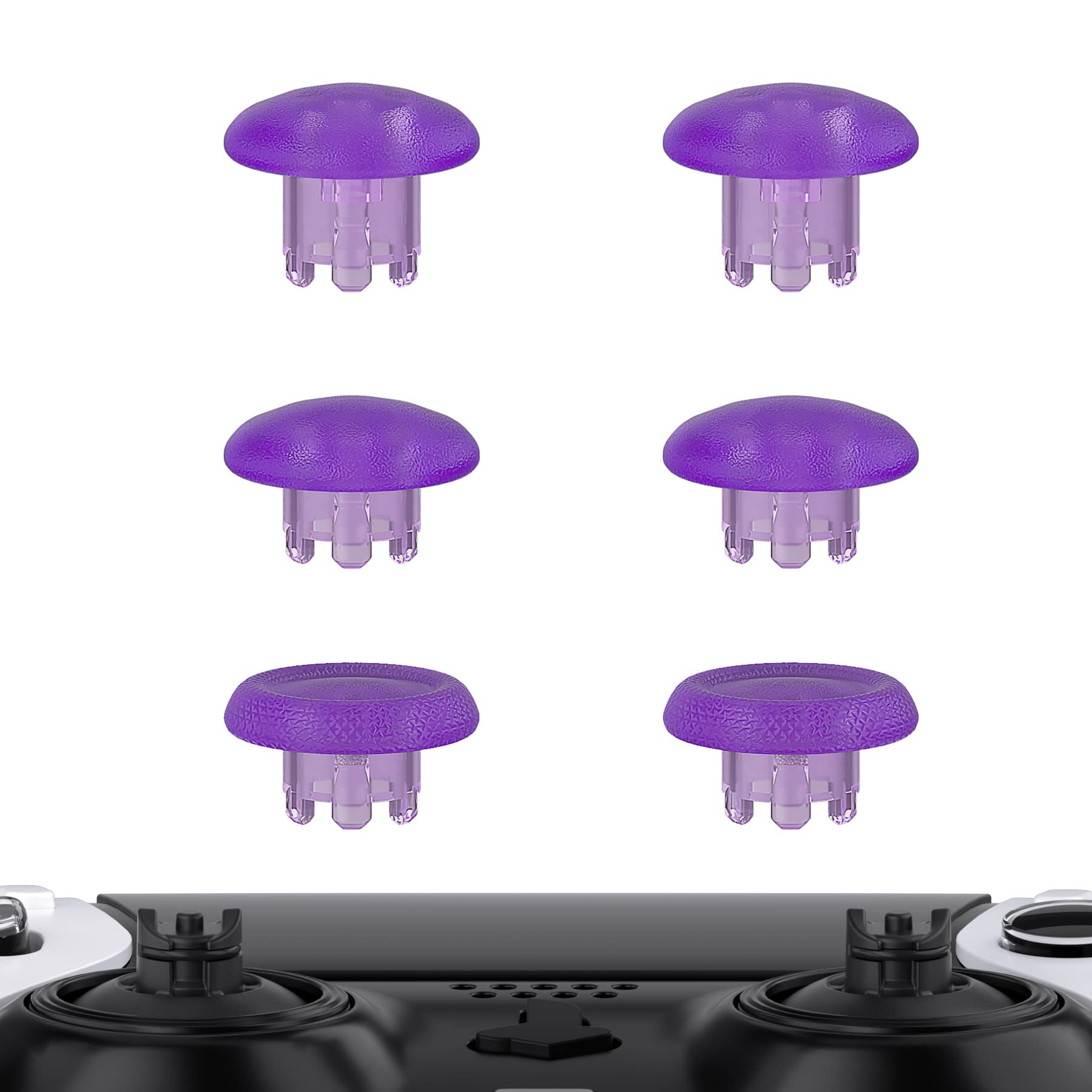 eXtremeRate Clear Atomic Purple Replacement Swappable Thumbsticks for PS5 Edge Controller, Interchangeable Analog Stick Joystick Caps for PS5 Edge Controller - Without Controller & Thumbsticks Base