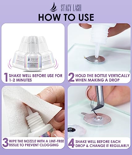 Crystal Clear Eyelash Extension Glue Stacy Lash (0.17fl.oz/5ml)/1 Sec Drying Time/Retention β 8 Weeks/Transparent Adhesive/Professional Supplies