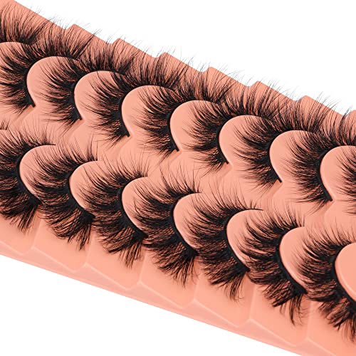 Eyelashes Wispy Natural Lashes Cat Eye Lashes Fluffy Mink Lashes Fake Eyelashes 8D Volume 18MM Faux Mink Eyelashes that Look Like Extensions 9 Pairs Pack