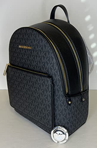 Michael Kors MICHAEL Michael Kors Adina MD Backpack bundled with matching LG Flat MF Phone Wallet Purse Hook (Signature MK Black)