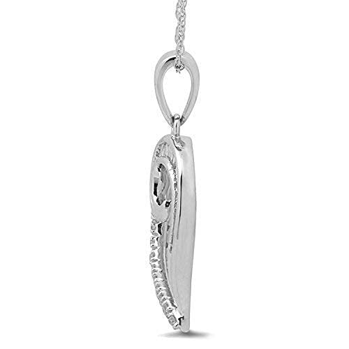Diamond Heart Pendant Necklace 1/8 cttw Round and Baguette Diamonds in 10k White Gold - 18 Inch Chain