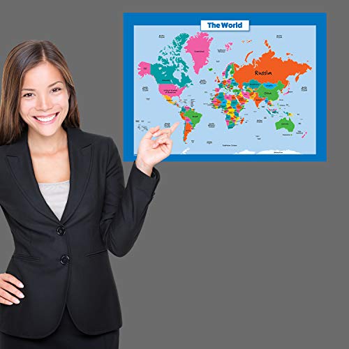 World Map and USA Map for Kids - 2 Poster Set - LAMINATED - Wall Chart Poster of the United States and the World (18 x 24)