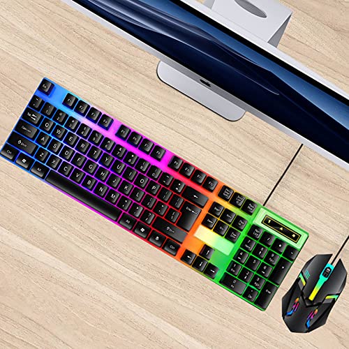hunikmtgsiol LED Light Backlit USB Wired Gaming Keyboard and Mouse Set 1200dpi Mice Office Keyboard for Computer Desktop PC Laptop Keyboard and Mouse Set