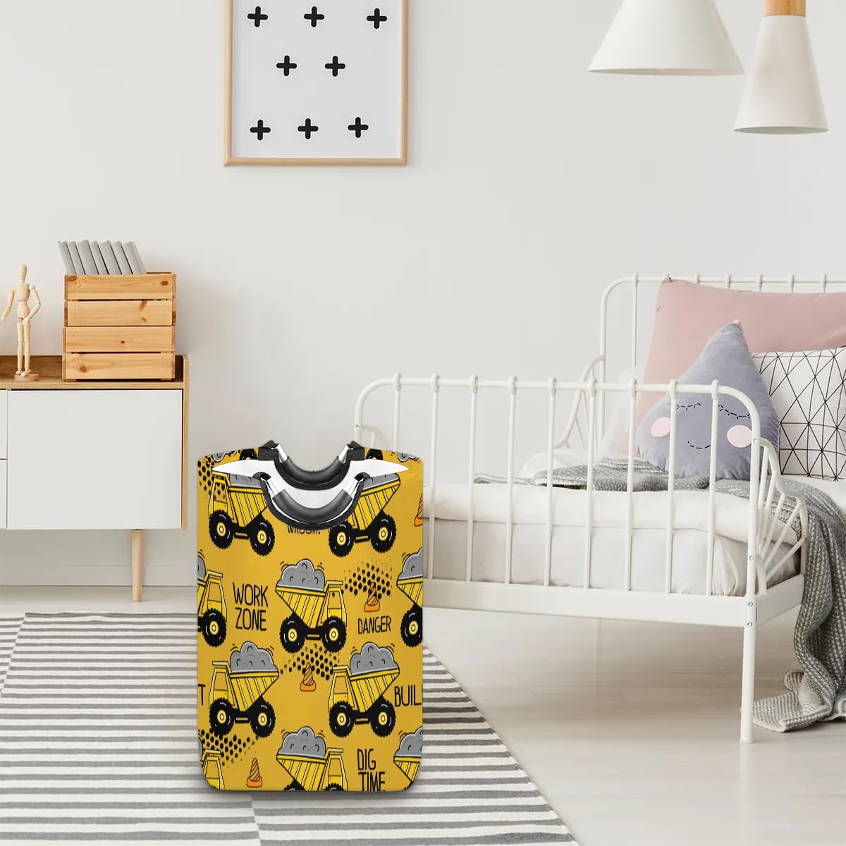 Hokotiba Cartoon Truck Laundry Hamper Baskets, Car Design Laundry Hamper, Collapsible Laundry Baskets, Waterproof Dirty Clothes Bag with Handles for College Dorm Bathroom, Excavator Construction