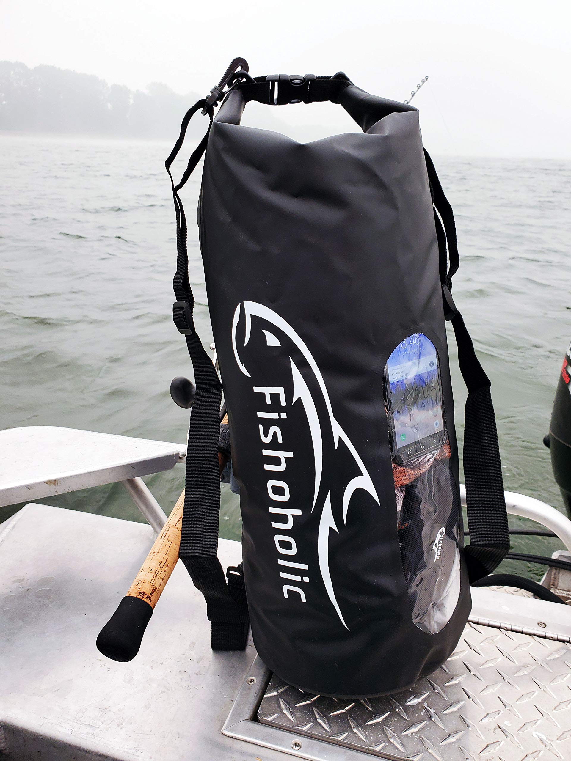 Fishoholic Dry Bag - Waterproof Gear Bags - Fail-Safe Snap - Made Tough & Durable for Kayaking Boating Fishing Hiking Camping Paddle Board & Tailgaiting (semi-clear, 5L)