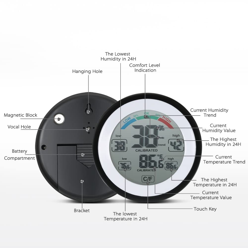 LNYHLXS Digital Thermometer Hygrometer Temperature Humidity Meter Max Min Value Trend Display Temperature Humidity Meter
