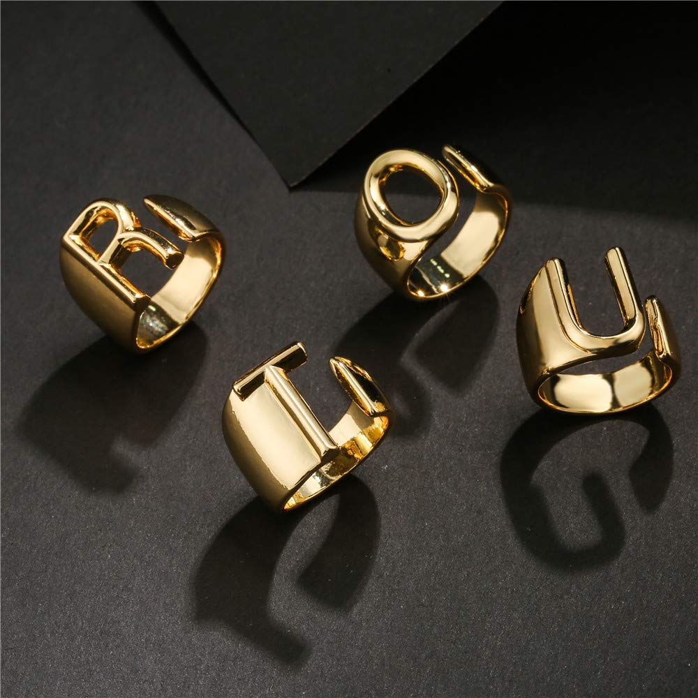 cmoonry 18K Gold Plated Initial Rings for Women Men Statement Open Letter Ring Adjustable Party Jewelry Birthday Gift (N)