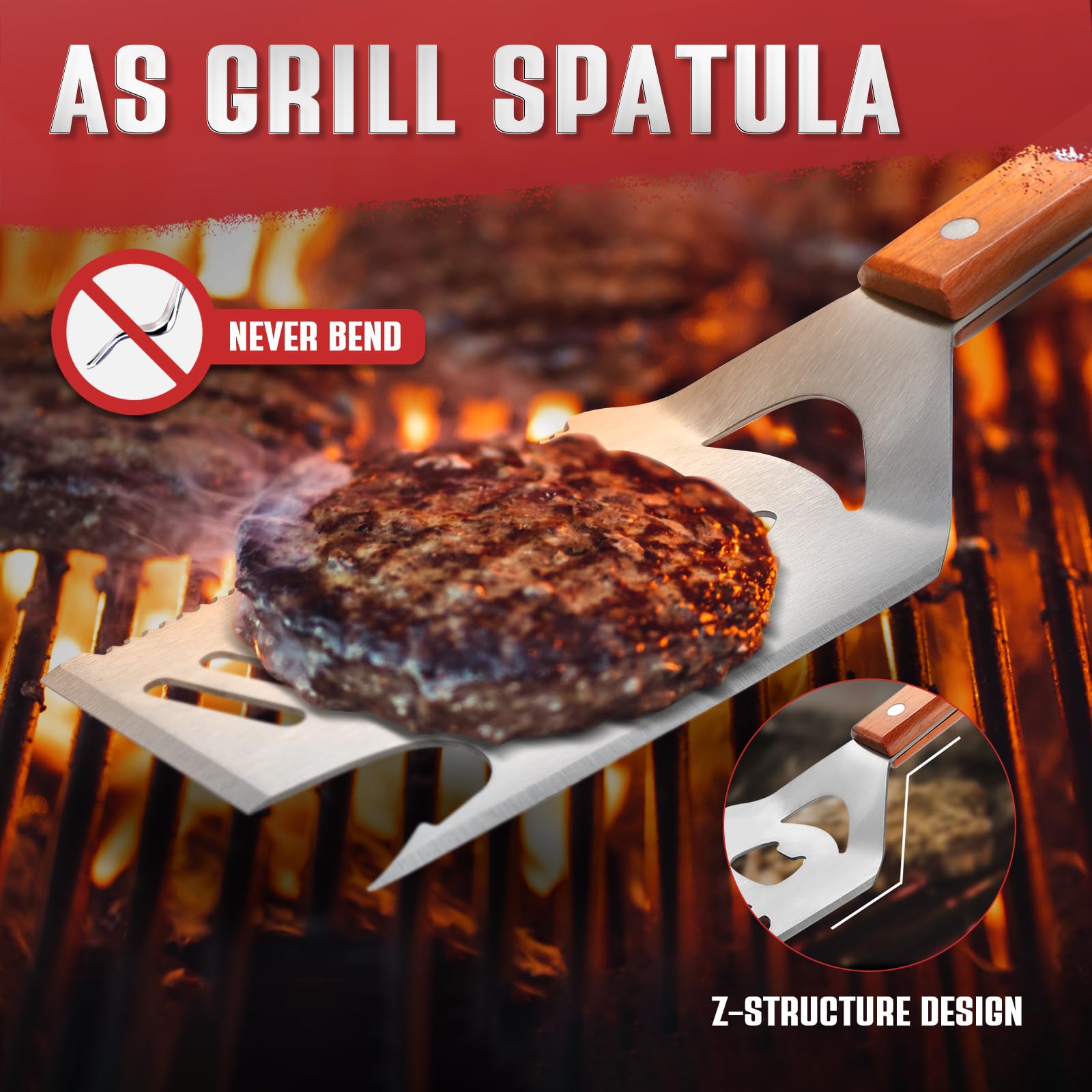 Dragon Creek 6PCS Griddle Accessories Kit Flat Top Grill Accessories Set Professional Stainless Steel Grill Spatula Set with Wooden Handle for Outdoor BBQ Camping