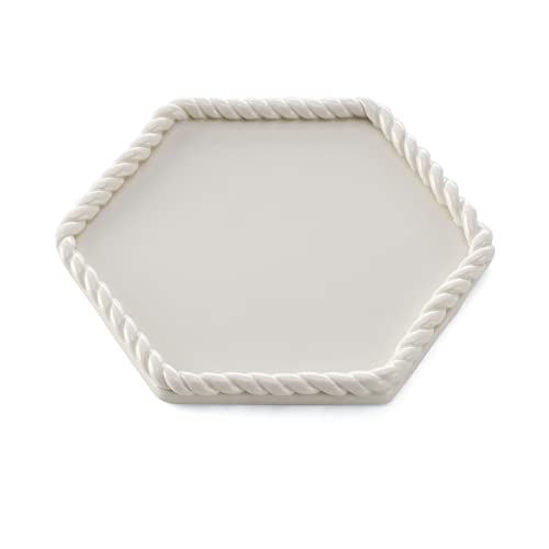 EYONGLION Hexagon Knit Ring Dish, Ceramic White Jewelry Tray, 4 Inches Jewelry Dish Decorative For Women Gifts, Birthday Gifts For Mom, Friend, SisterâŚ