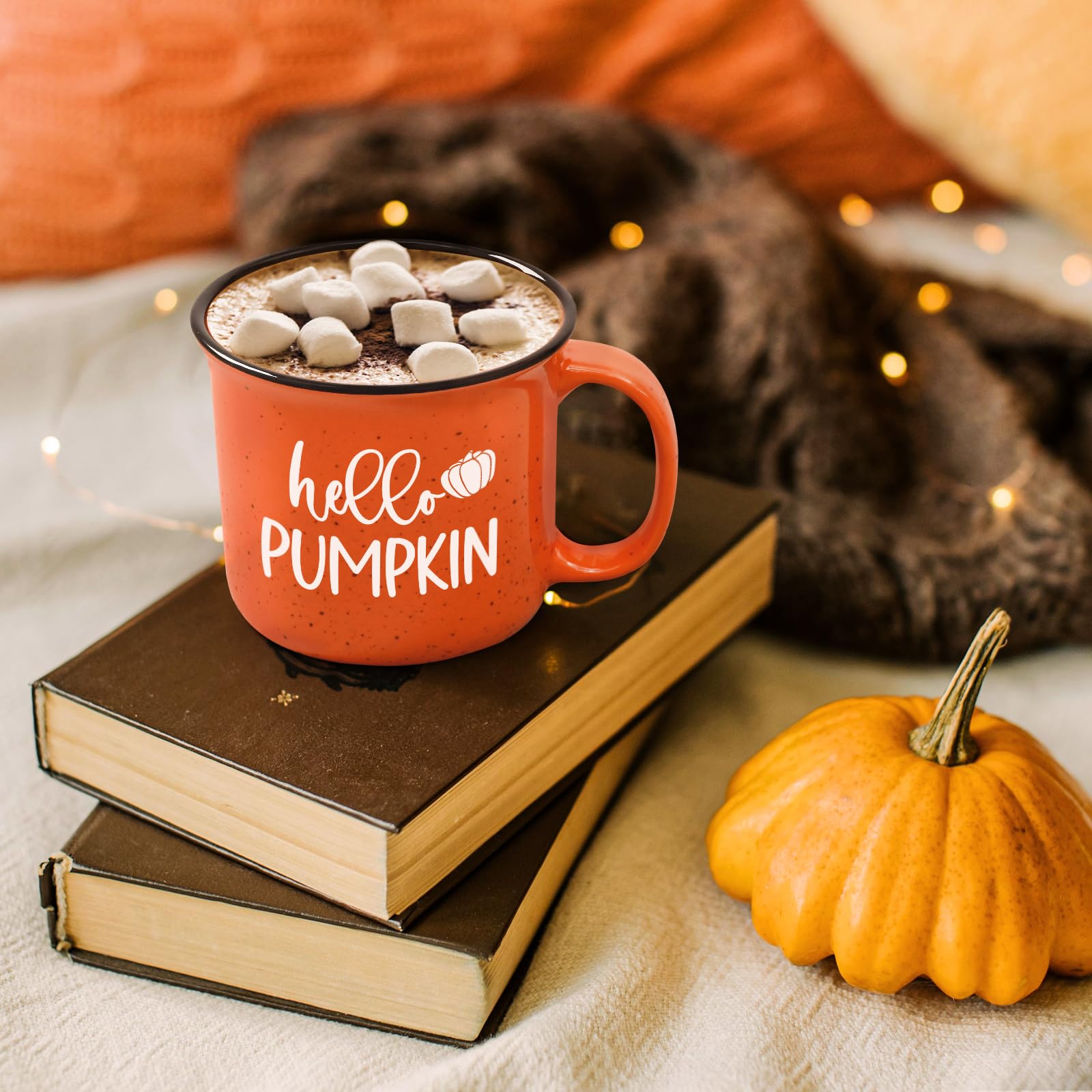 Maustic Fall Coffee Mug, Hello Pumpkin Mug, Pumpkin Coffee Mug, Fall Mug, Fall Seasonal Decor, Great Campfire Mug for Home, Camping, Perfect for Fall, Thanksgiving, Cute Pumpkin Cup 15 Oz