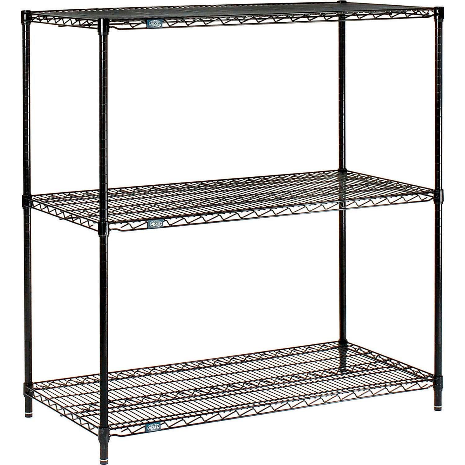 Nexel Black Epoxy, 3 Tier, Wire Shelving Starter Unit, 36"W x 18"D x 34"H