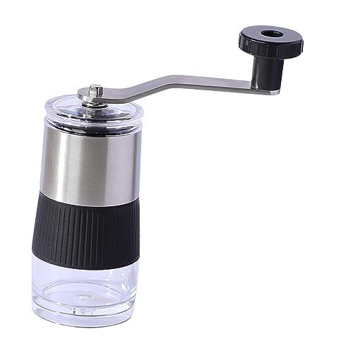KLKCMS Coffee Grinder, Conical Burr Mill, Ceramic Burrs, Coffee Beans Mill Hand Crank Coffee Mill Manual Grinder for Outdoor Camping Travel, Silver