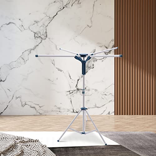 LOHISHILO 2in1 Foldable Clothes Stand Hanger, Drying Rack Adjustable Height Coat, for College Dorms, Camping, Apartments, Hotels, Laundry Rooms, Boutiques, Studios, Blue