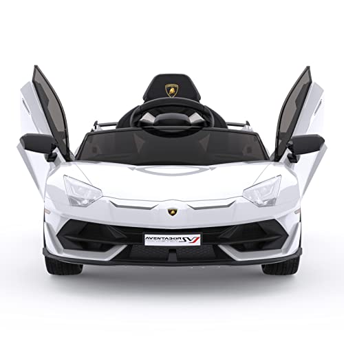 Hetoy Ride on Car for Kids 12V Licensed Lamborghini Electric Vehicles Battery Powered Sports Car with Control, 2 Speeds, Sound System, LED Headlights and Hydraulic Doors