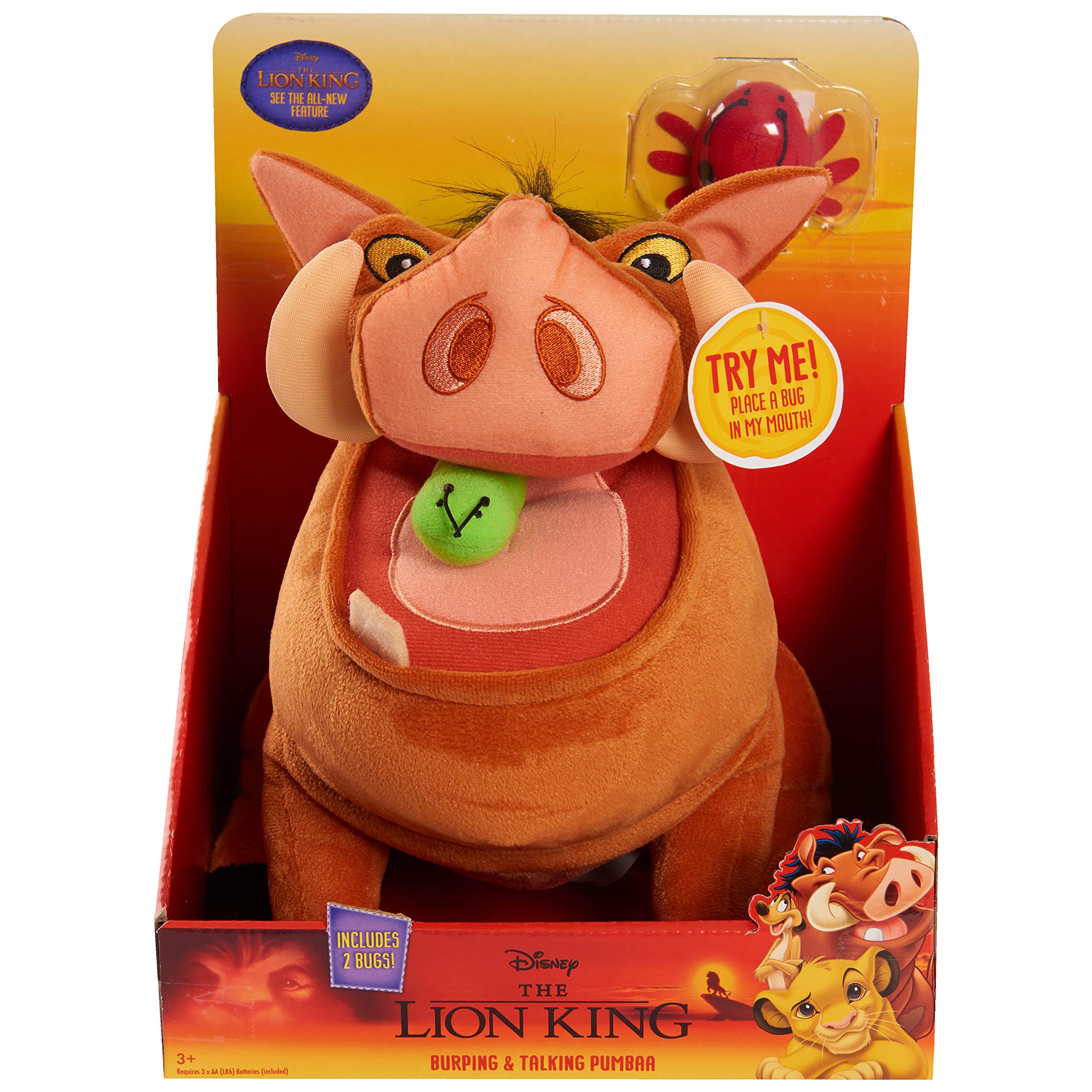 Disney's The Lion King Burping & Talking Pumbaa Plush, Interactive Plush with Sounds, Amazon Exclusive