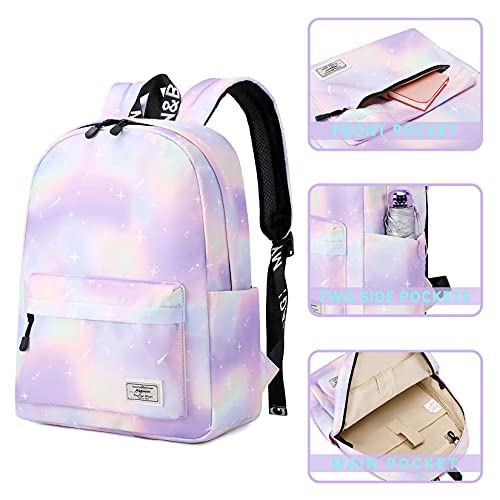 Lohol Galaxy School Backpack with Lunch Box, Lightweight BookBag Set for Girls Kids (Purple&Green)
